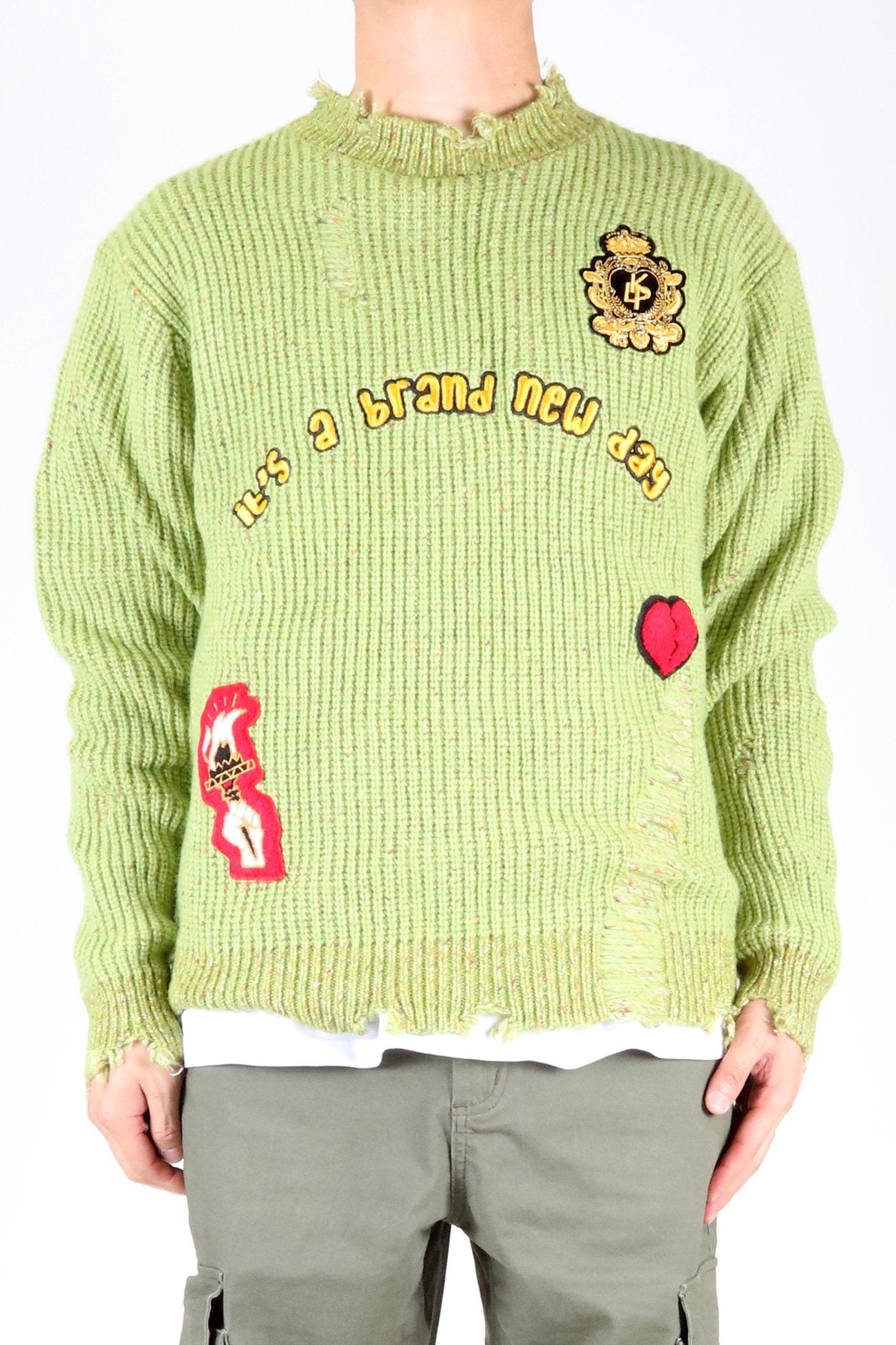 ORION Heavy Gauge Ripped Knit Sweater with patches – Love to Kleep